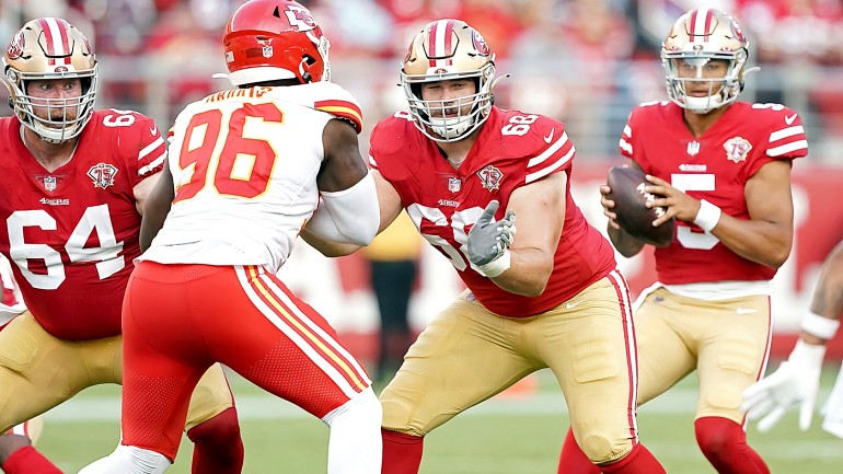 Offseason changes cause 49ers O-line to fall in PFF rankings | 49ers ...