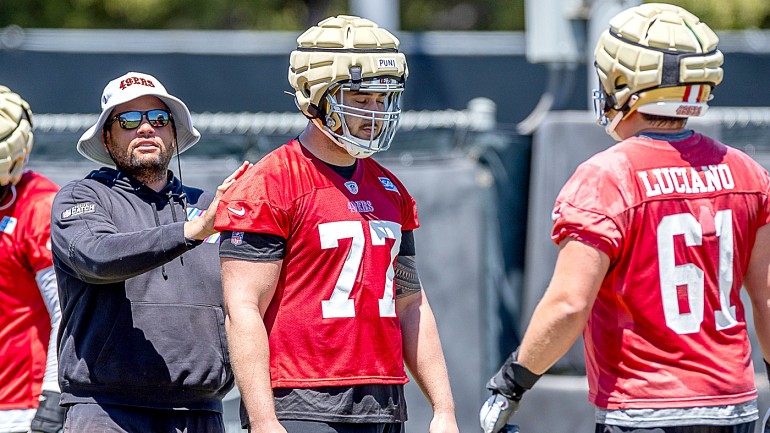 49ers news: Daniel Brunskill taking snaps at right guard and center ...
